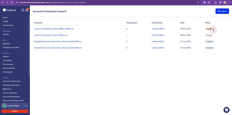 Importing Account Transactions as CSV